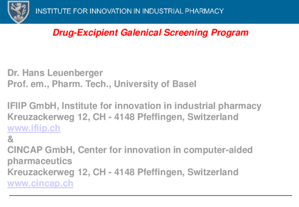(PDF) Drug-Excipient Galenical Screening Program for the development of ...