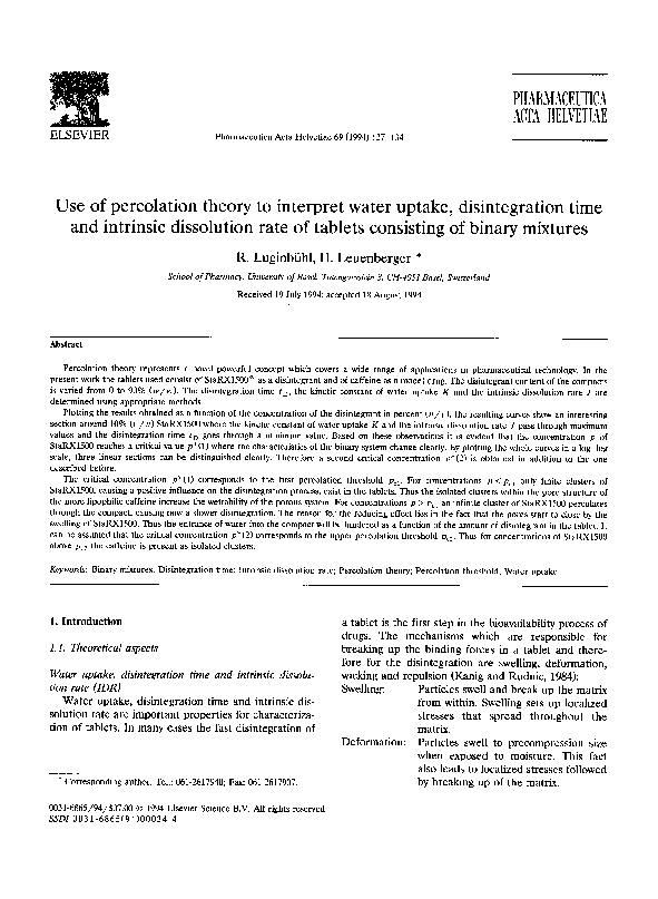 (PDF) Use of percolation theory to interpret water uptake ...