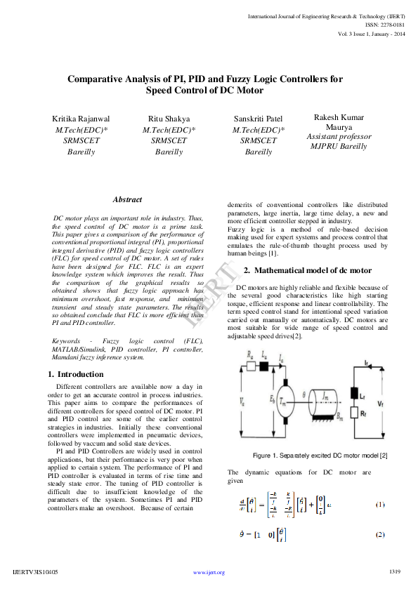 (PDF) Comparative Analysis of PI, PID and Fuzzy Logic Controllers for ...