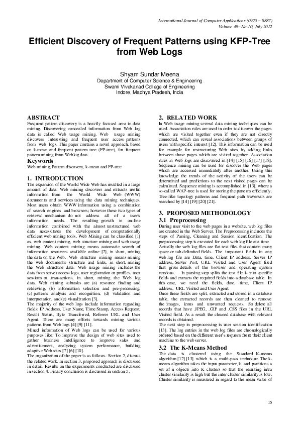 (PDF) Efficient Discovery of Frequent Patterns using KFP-Tree from Web Logs