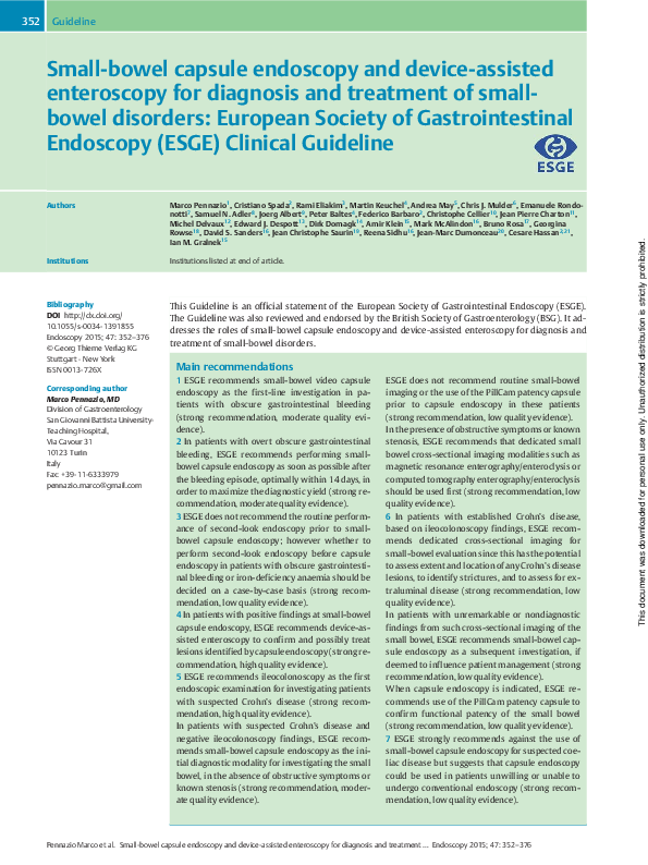 (PDF) Small-bowel capsule endoscopy and device-assisted enteroscopy for diagnosis and treatment ...