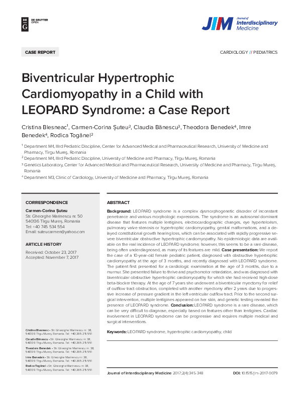 (PDF) Biventricular Hypertrophic Cardiomyopathy in a Child with LEOPARD ...