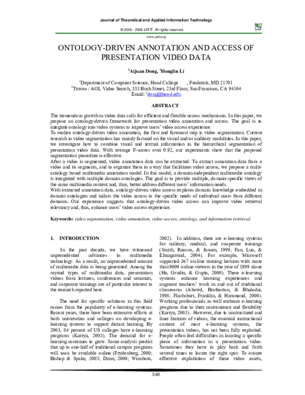 (PDF) Ontology-Driven Annotation and Access of Presentation Video Data