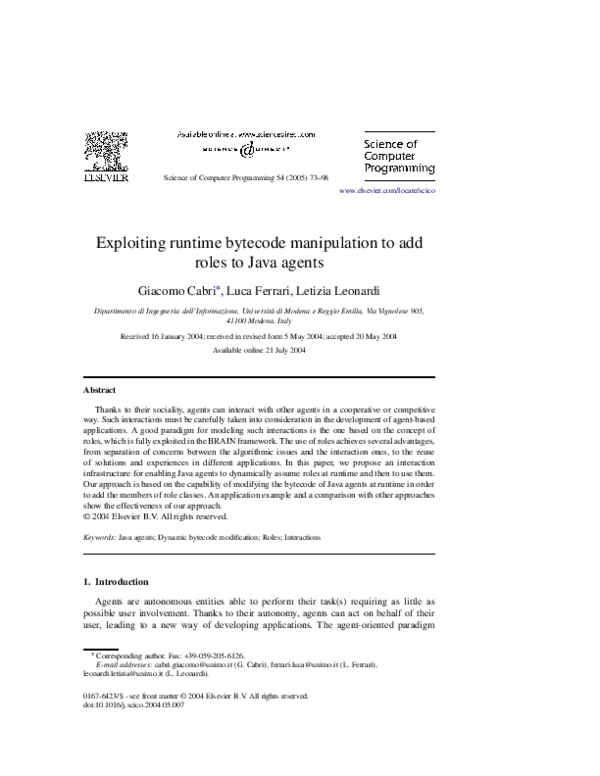 Pdf Exploiting Runtime Bytecode Manipulation To Add Roles To Java Agents 