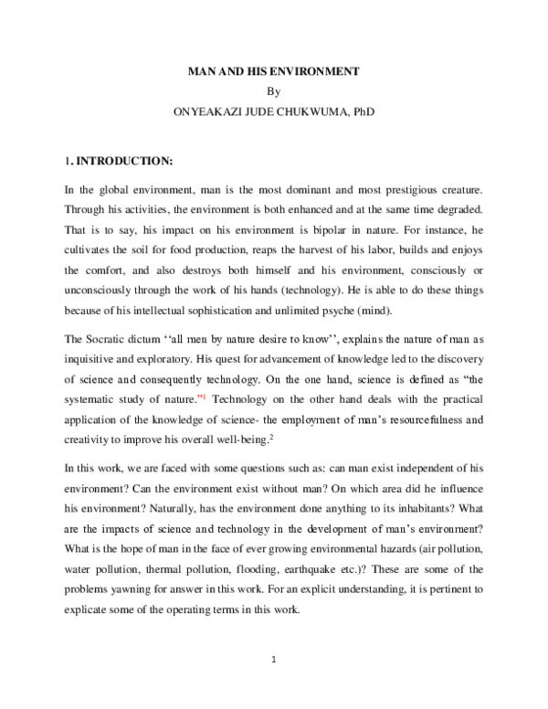 (PDF) MAN AND HIS ENVIRONMENT