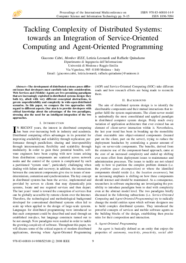 (PDF) Tackling complexity of distributed systems: Towards an integration of service-oriented ...
