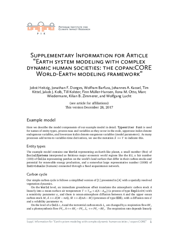 (PDF) Supplementary material to "Earth system modelling with complex ...