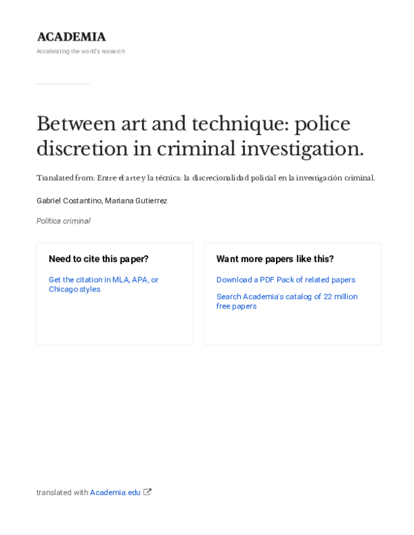 (PDF) Between art and technique: police discretion in criminal ...