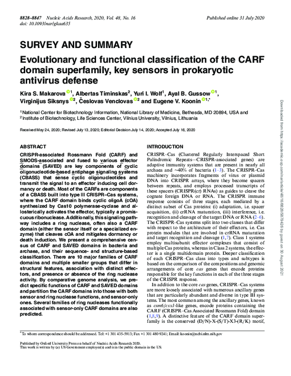 (PDF) Evolutionary and functional classification of the CARF domain ...