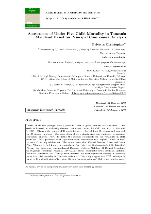 (PDF) Assessment of Under Five Child Mortality in Tanzania Mainland ...