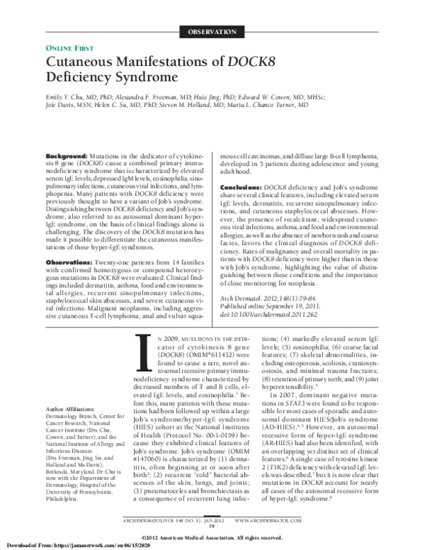 (PDF) Cutaneous Manifestations of DOCK8 Deficiency Syndrome