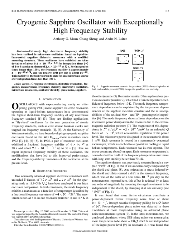 (PDF) Cryogenic sapphire oscillator with exceptionally high frequency ...