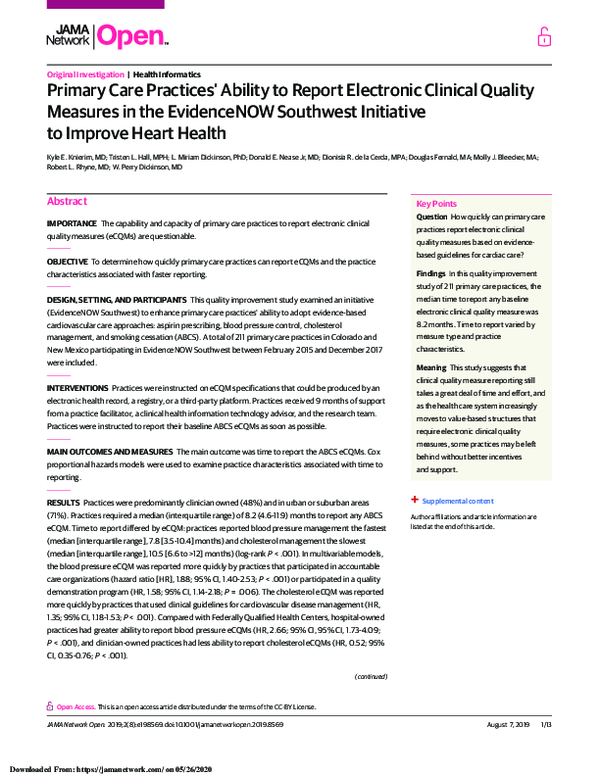 (PDF) Primary Care Practices’ Ability to Report Electronic Clinical ...