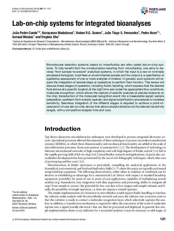 (PDF) Lab-on-chip systems for integrated bioanalyses