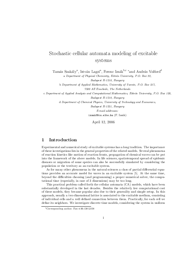 Pdf Stochastic Cellular Automata Modeling Of Excitable Systems