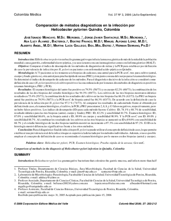 (PDF) Comparison of methods in the diagnosis of Helicobacter pylori ...