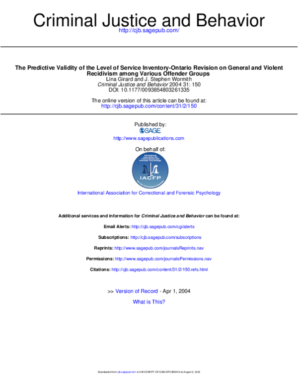 (PDF) The Predictive Validity of the Level of Service Inventory-Ontario ...