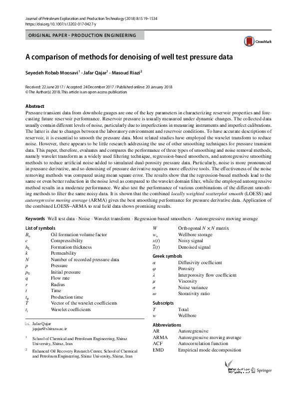 (PDF) A comparison of methods for denoising of well test pressure data