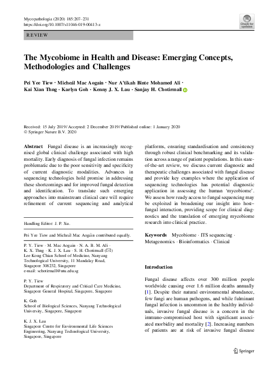 (PDF) The Mycobiome in Health and Disease: Emerging Concepts, Methodologies and Challenges