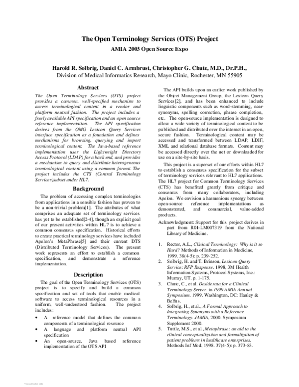 (PDF) The Open Terminology Services (OTS) project