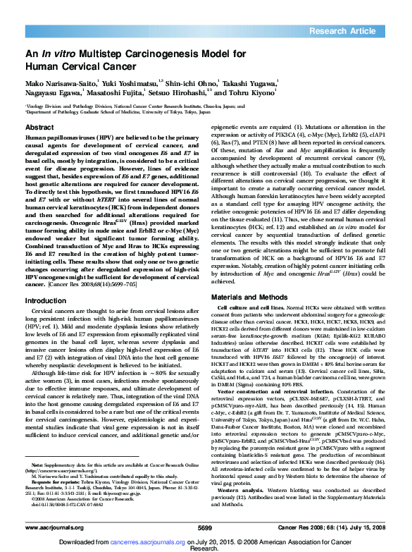 (PDF) An In vitro Multistep Carcinogenesis Model for Human Cervical Cancer