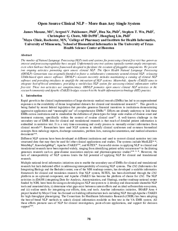 (PDF) Open Source Clinical NLP - More than Any Single System