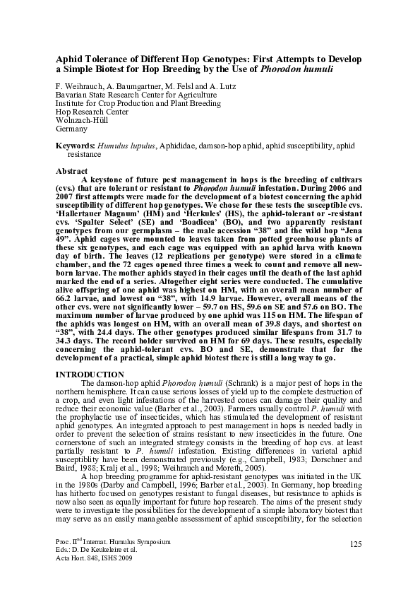 (PDF) Aphid Tolerance of Different Hop Genotypes: First Attempts to ...