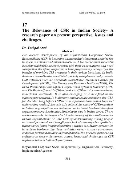 (PDF) The Relevance of CSR in Indian Society-A research paper on ...