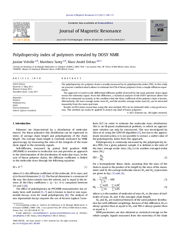 (PDF) Polydispersity index of polymers revealed by DOSY NMR