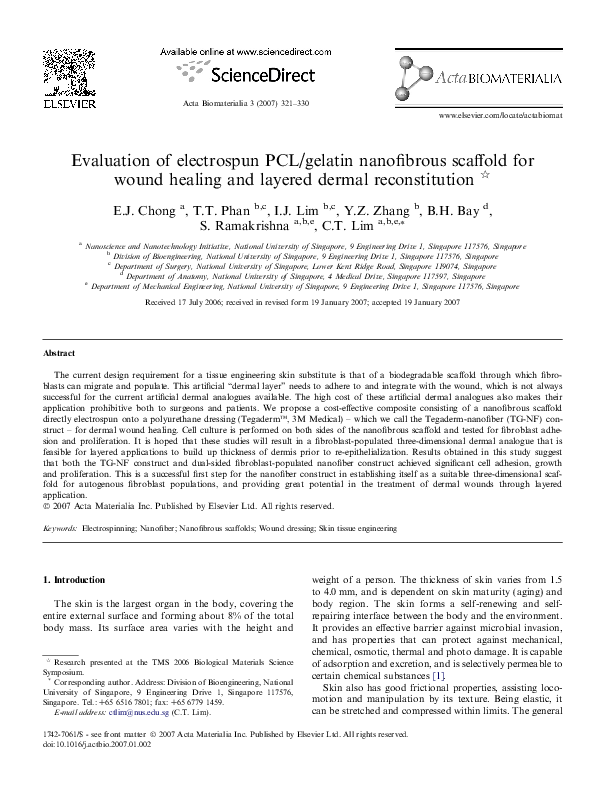 (PDF) Evaluation of electrospun PCL/gelatin nanofibrous scaffold for wound healing and layered ...