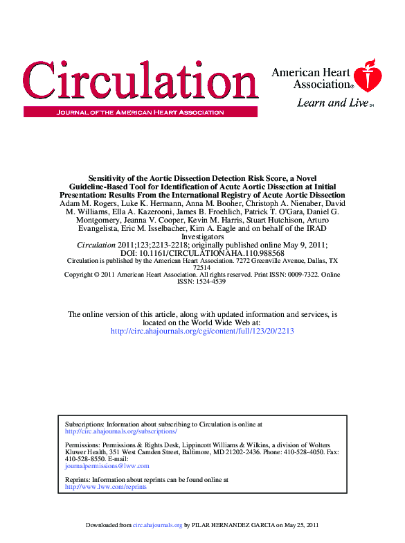 (PDF) Sensitivity of the Aortic Dissection Detection Risk Score, a ...