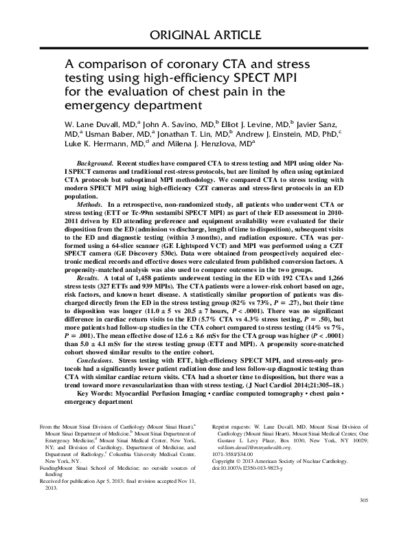 (PDF) Coronary CTA vs Stress Testing for ED Chest Pain