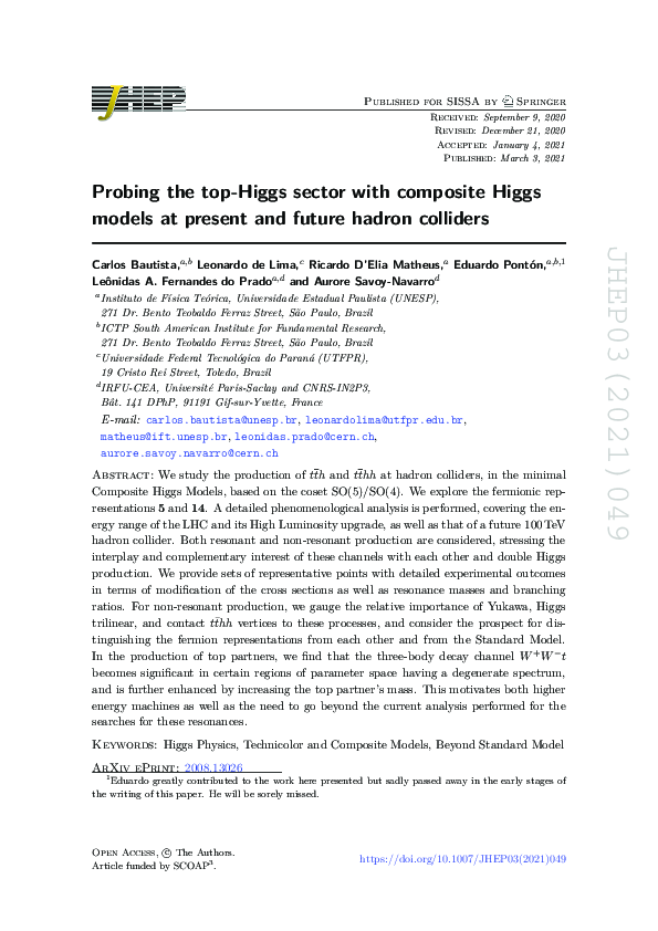 (PDF) Probing the top-Higgs sector with composite Higgs models at present and future hadron ...