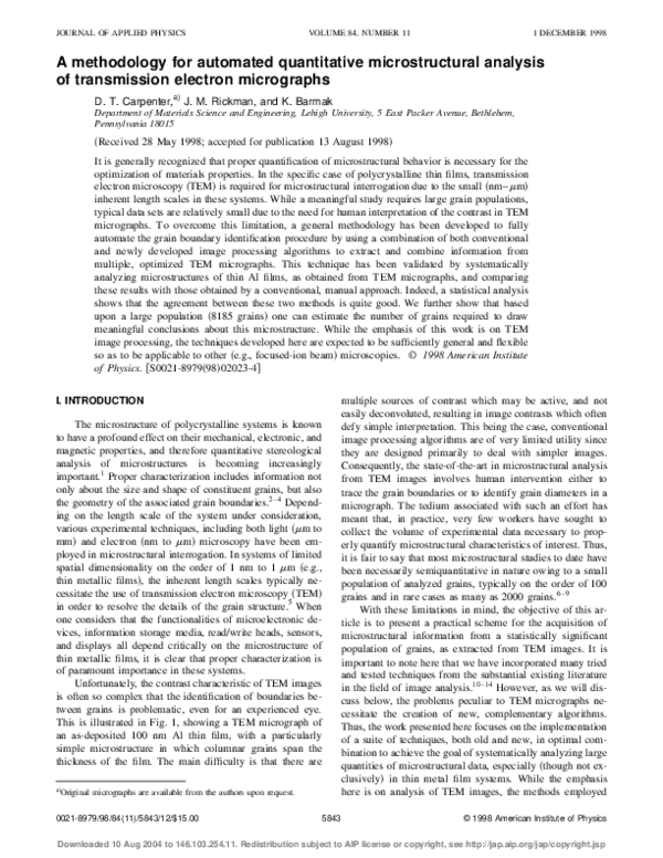 (PDF) A methodology for automated quantitative microstructural analysis of transmission electron ...