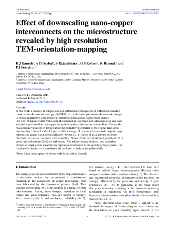 (PDF) Effect of downscaling nano-copper interconnects on the ...