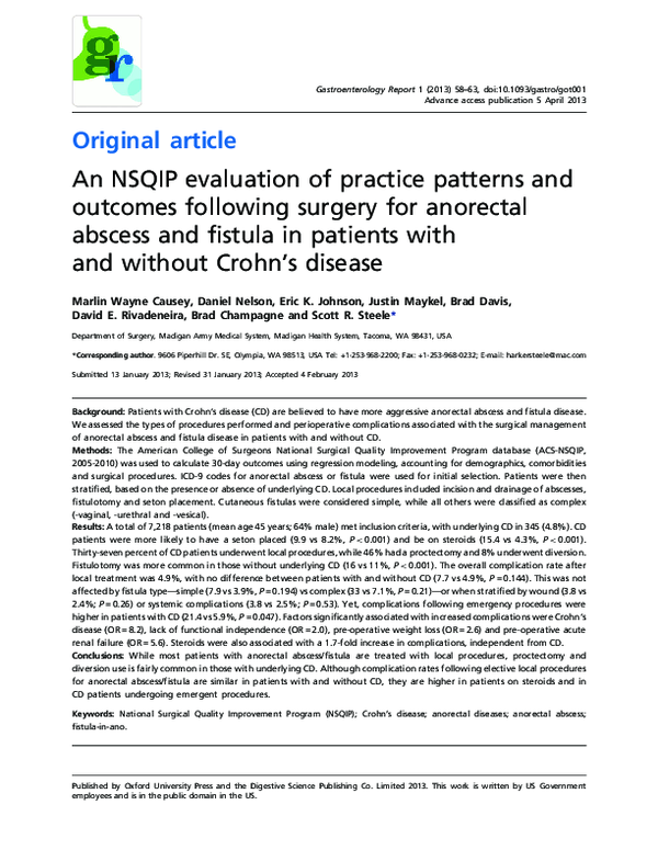 (PDF) An NSQIP evaluation of practice patterns and outcomes following ...
