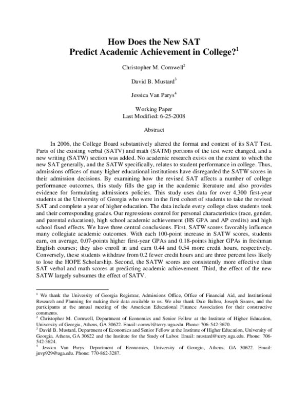 (PDF) How does the new SAT predict academic achievement in college