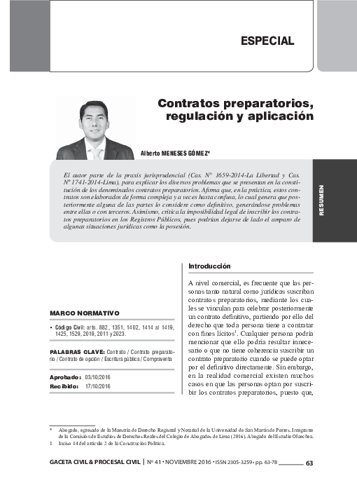 (PDF) Contratos preparatorios, regulación y aplicación