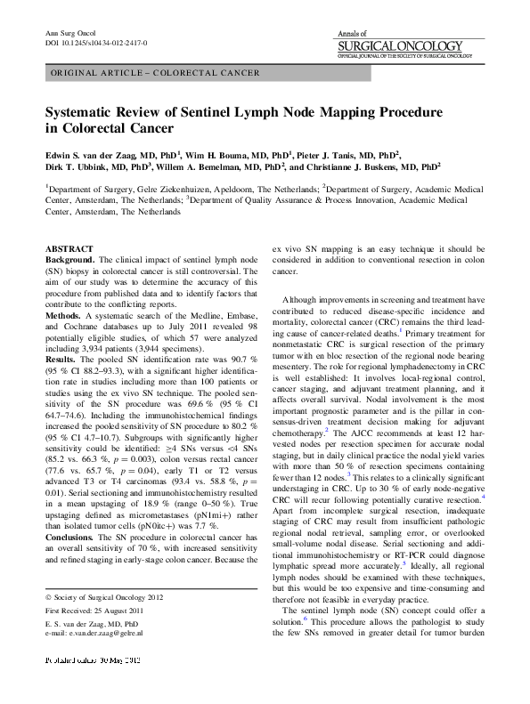 (PDF) Systematic Review of Sentinel Lymph Node Mapping Procedure in ...