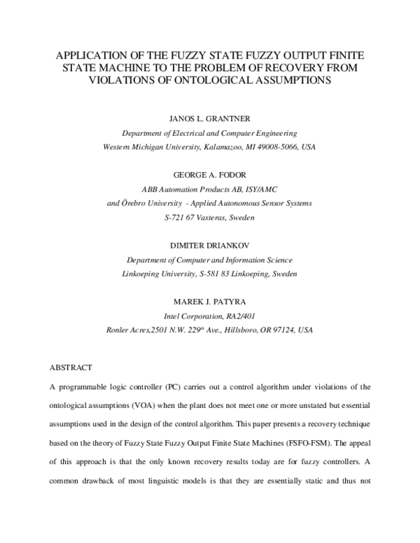 (PDF) Application of the Fuzzy State Fuzzy Output Finite State Machine ...