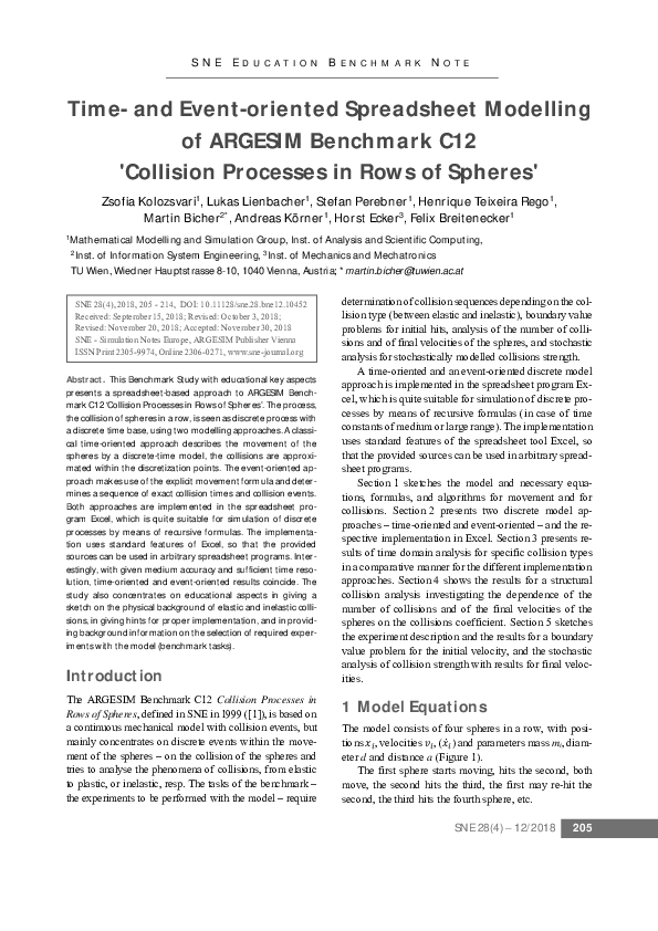 Pdf Time And Event Oriented Spreadsheet Modelling Of Argesim Benchmark C12 Collision