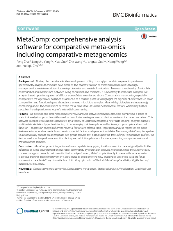 (PDF) MetaComp: comprehensive analysis software for comparative meta-omics including comparative ...