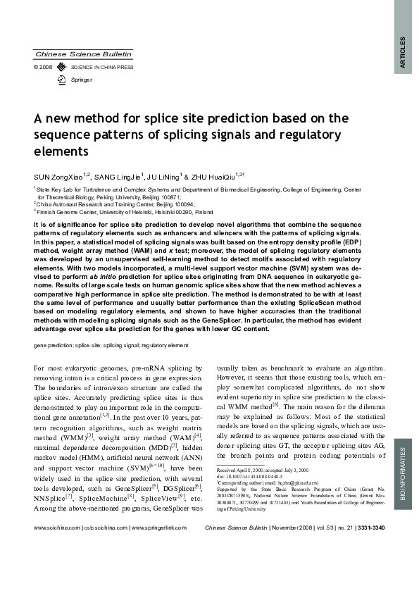Pdf Advanced Splice Site Prediction Method