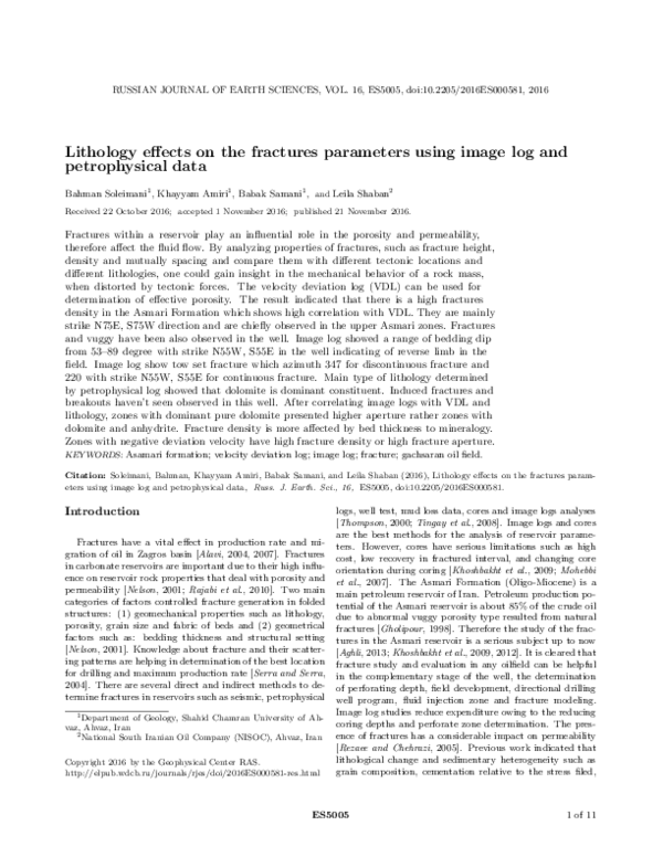 (PDF) Lithology effects on the fractures parameters using image log and petrophysical data