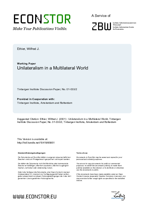 (PDF) Unilateralism in a Multilateral World