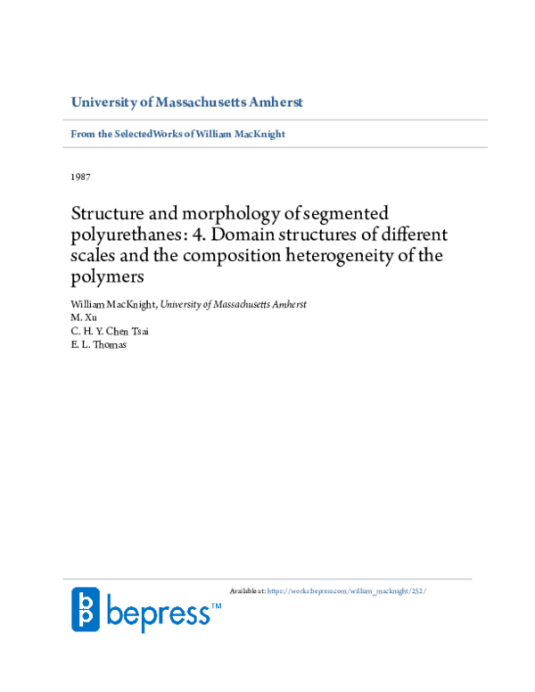 (PDF) Structure and morphology of segmented polyurethanes: 4. Domain ...