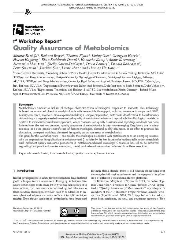 (PDF) Quality assurance of metabolomics | Richard Beger - Academia.edu
