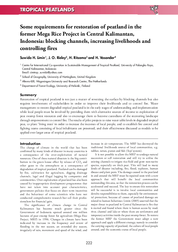 (PDF) Some requirements for restoration of peatland in the former Mega ...