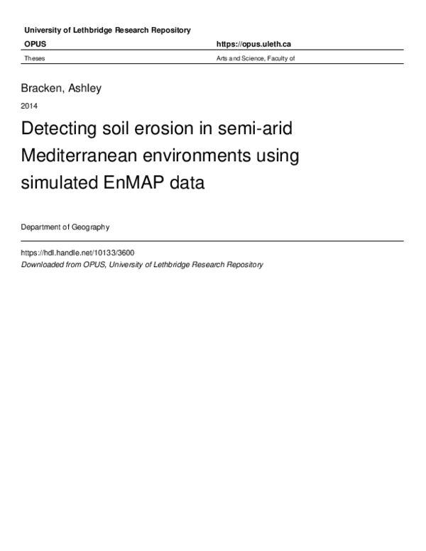 (PDF) Detecting soil erosion in semi-arid Mediterranean environments using simulated EnMAP data