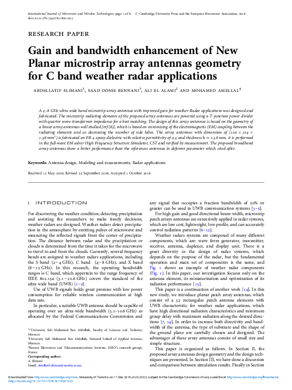 Pdf Gain And Bandwidth Enhancement Of New Planar Microstrip Array